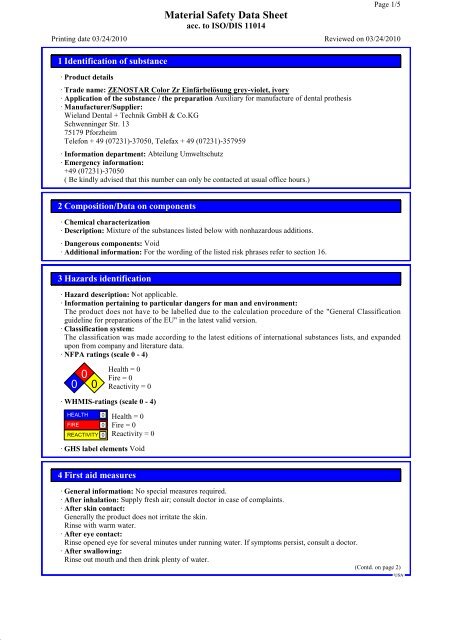 Material Safety Data Sheet - Wieland Dental