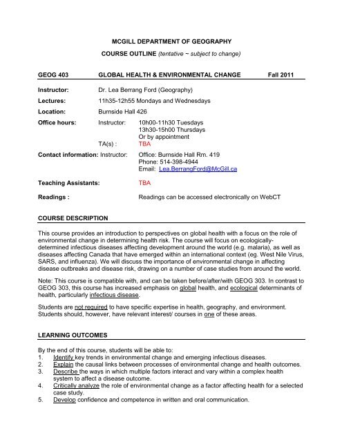 Course Outline - Department of Geography, McGill University