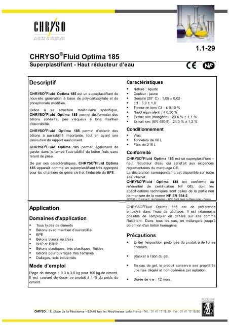 Fiche Technique CHRYSOÂ®Fluid Optima 185