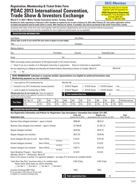 PDAC-SEG Member Registration Form