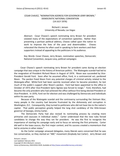 CESAR CHAVEZ - Voices of Democracy: The U.S. Oratory Project