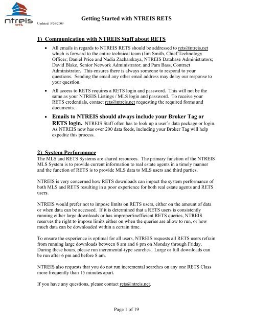 Getting Started with NTREIS RETS 1) Communication with NTREIS ...