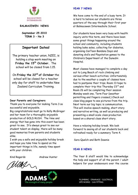 End of Term - Balmacewen Intermediate School