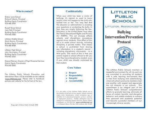 Bullying Prevention / Intervention Brochure - Littleton Public Schools