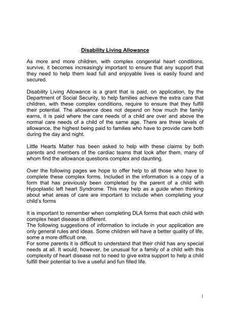 Disability Living Allowance - Little Hearts Matter