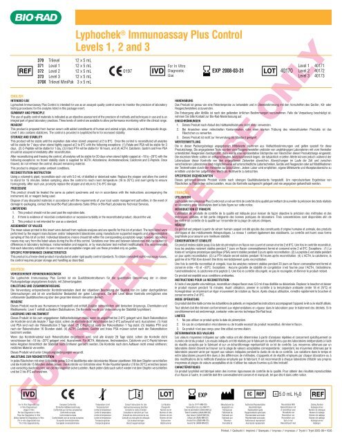 LyphochekÂ® Immunoassay Plus Control Levels 1, 2 and 3 - BIO-RAD