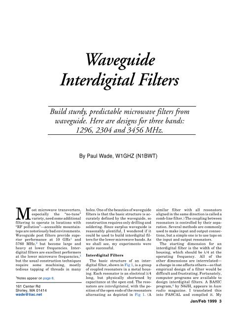 Waveguide Interdigital Filters - W1GHZ