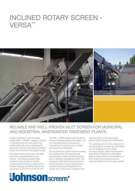 INCLINED ROTARY SCREEN - VERSAâ ¢ - Johnson Screens