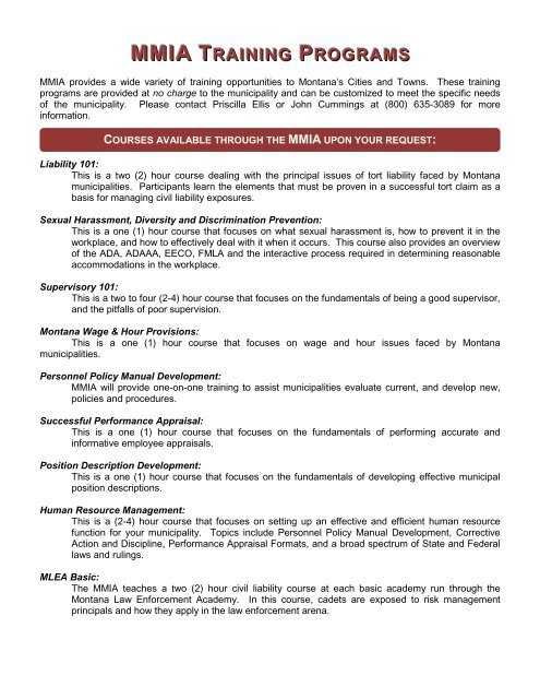 MMIA Training Programs