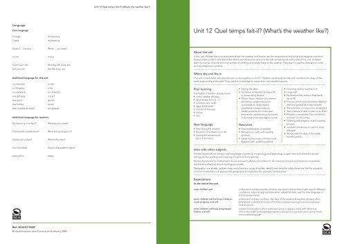 Unit 12 Quel temps fait-il? (What's the weather like?) - Orangery ...