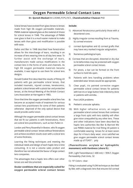 Oxygen Permeable Scleral Contact Lens - Bombay Ophthalmologists