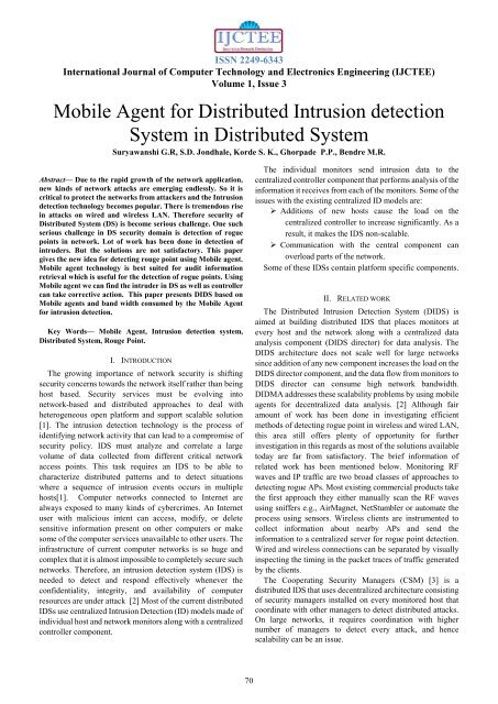 Mobile Agent For Distributed Intrusion Detection System In