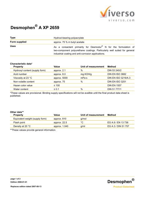 Desmophen A XP 2659 Desmophen - Farbeundlack.de