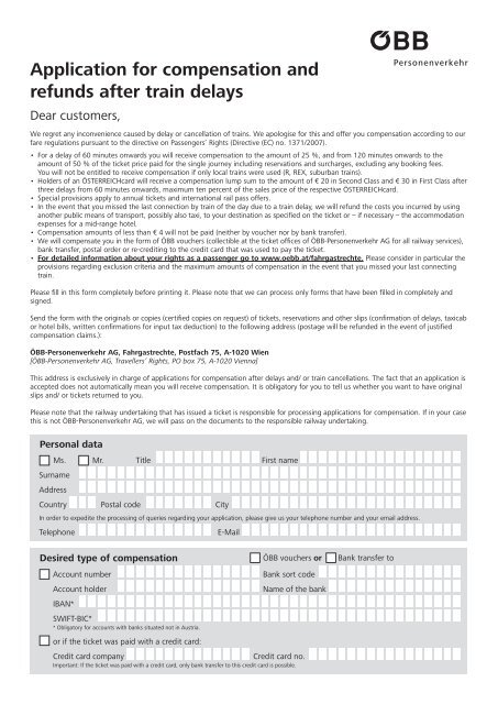 Application for compensation and refunds after train delays