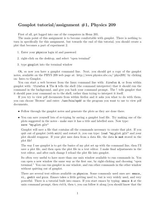gnuplot tutorial 1 - UBC Physics & Astronomy