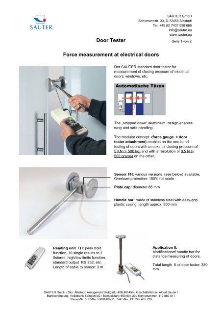 Door Tester Force measurement at electrical doors