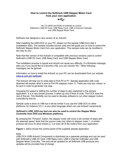 How to control the Softmark USB Stepper Motor Card from your own ...