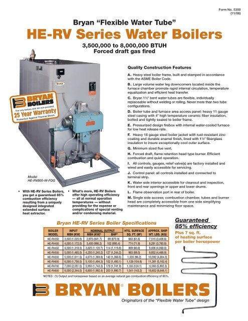 HE-RV Series Water Boilers Literature - Bryan Boilers