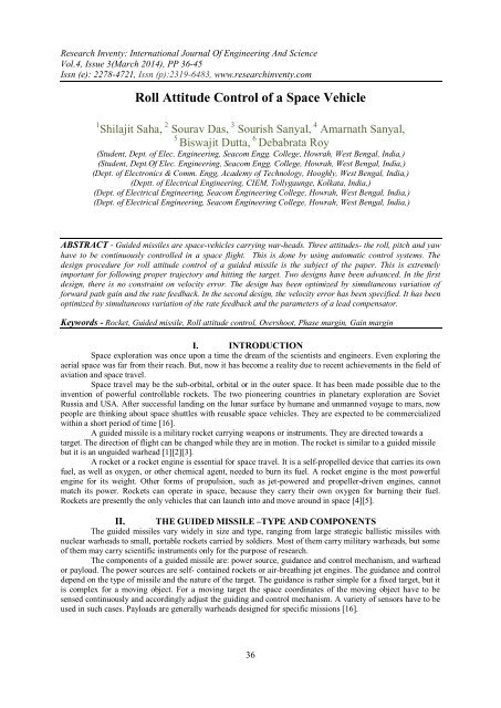 Roll Attitude Control Of A Space Vehicle