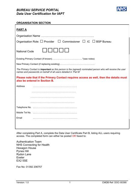 (IAPT) Data User Certificate (PDF, 37.9kB) - NHS Connecting for ...