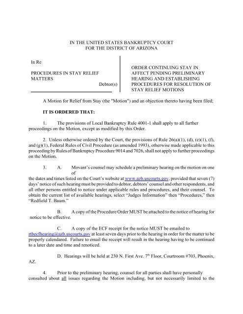 procedures in stay relief matters - United States Bankruptcy Court ...