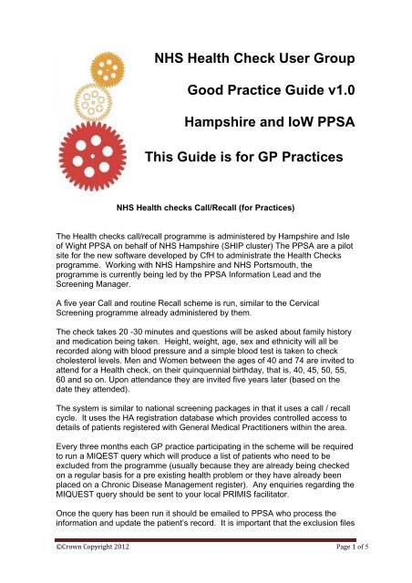 Good Practice Guide for Practices - NHS Connecting for Health