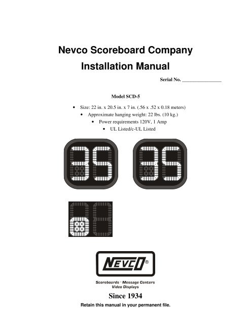 Nevco Scoreboard Company Installation Manual