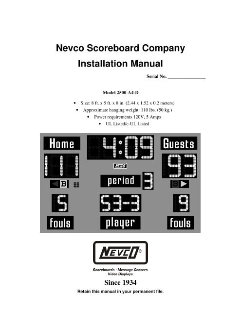 Nevco Scoreboard Company Installation Manual