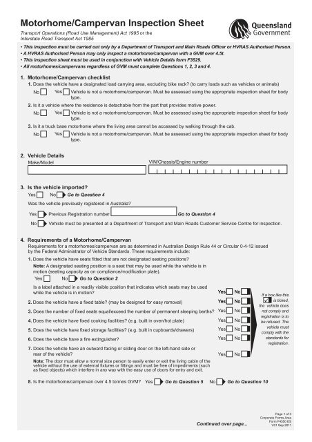 Motorhome/Campervan Inspection Sheet