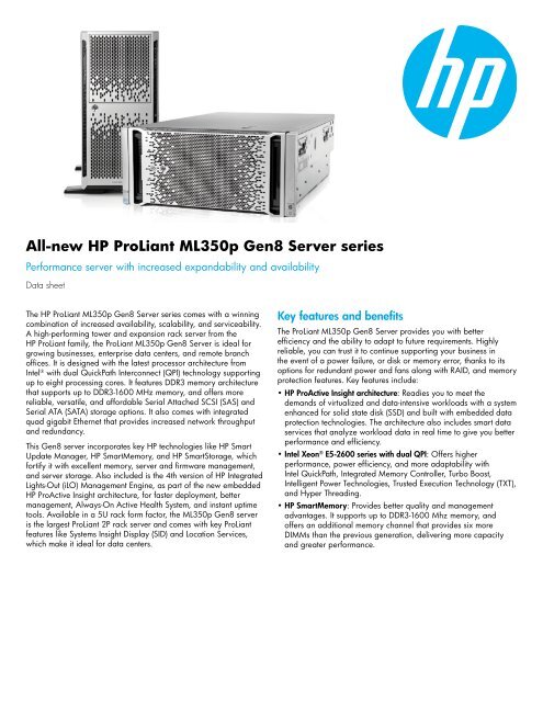All-new HP ProLiant ML350p Gen8 Server series - Data ... - Icecat.biz