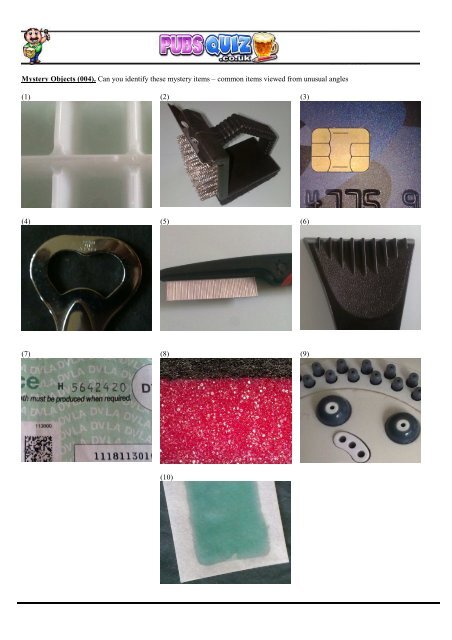 Mystery Objects (004). Can you identify these mystery ... - Pubs Quiz