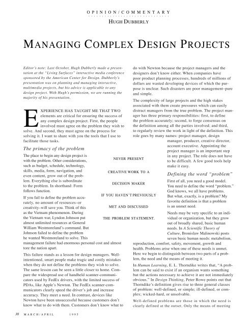 MANAGING COMPLEX DESIGN PROJECTS - Dubberly Design Office