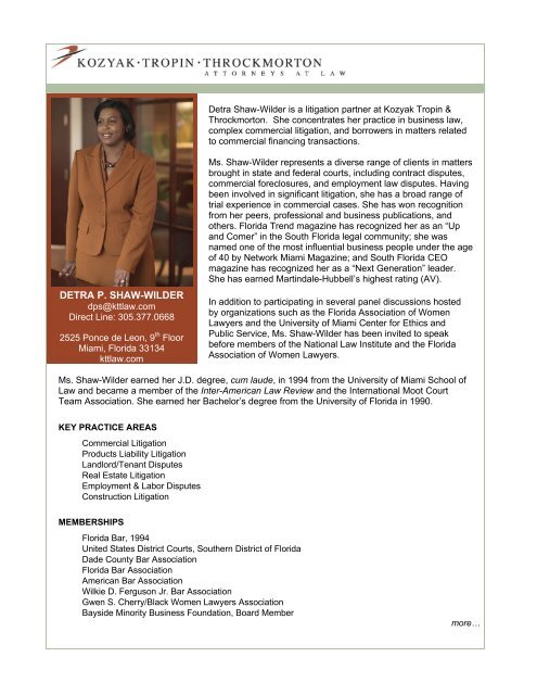 DETRA P. SHAW-WILDER - Kozyak • Tropin • Throckmorton