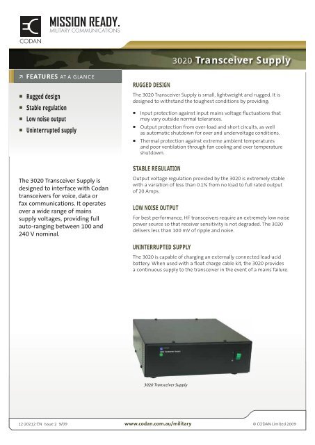 3020 Transceiver Supply - Codan, Ltd.