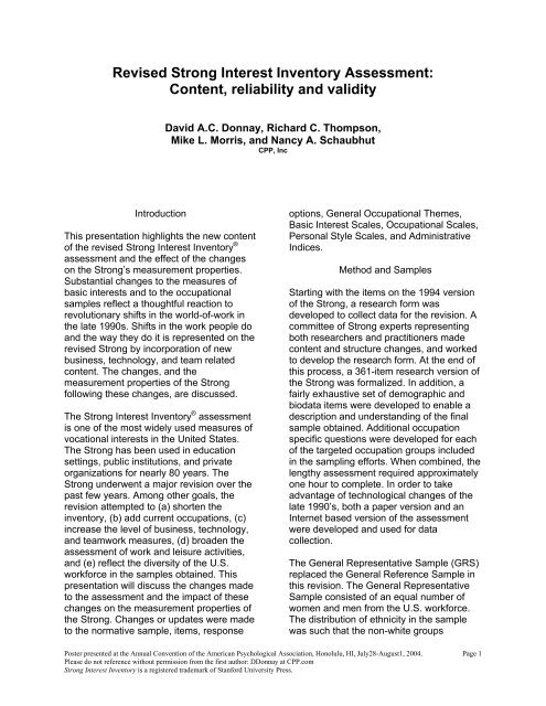 Revised Strong Interest Inventory Assessment: Content ... - CPP.com