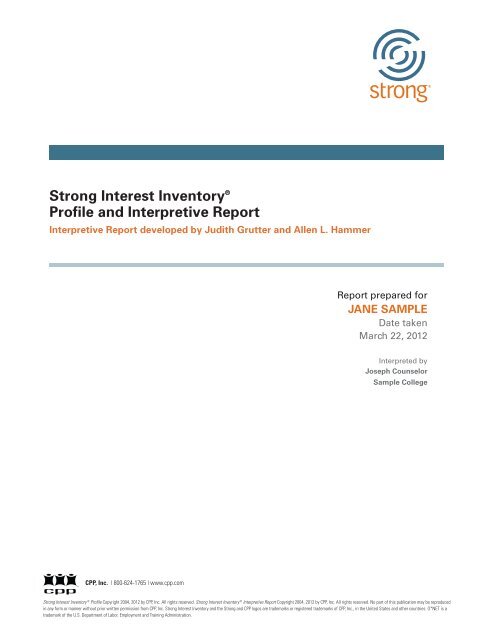Strong Interest Inventory® Profile and Interpretive Report - CPP.com