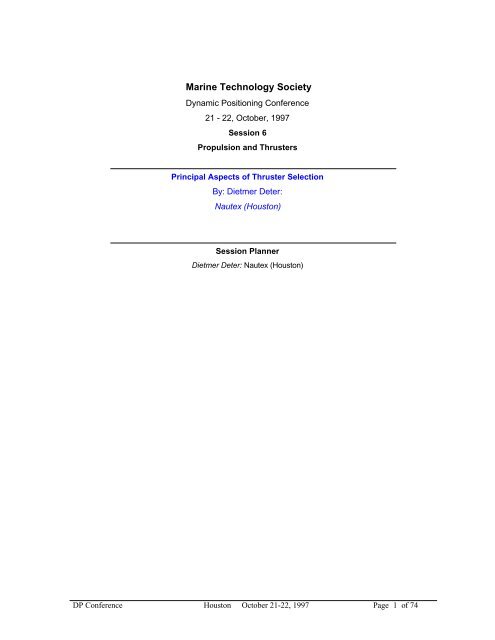 Session Six: Propulsion and Thrusters - Dynamic Positioning ...