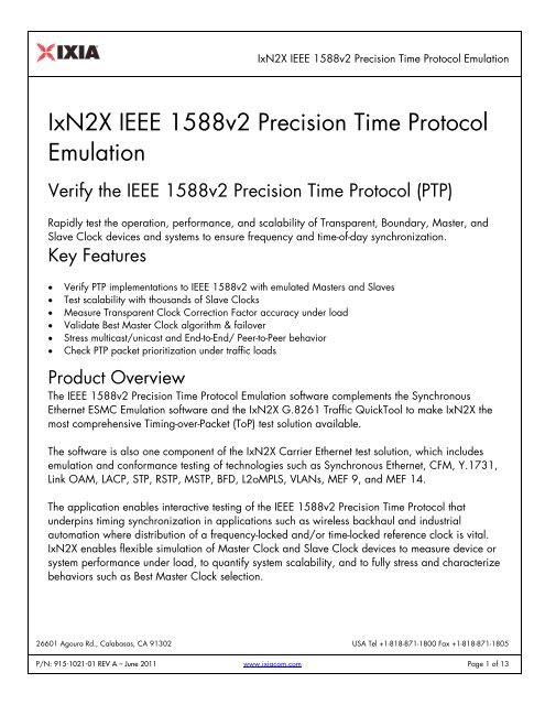 IxN2X IEEE 1588v2 Precision Time Protocol Emulation - Ixia