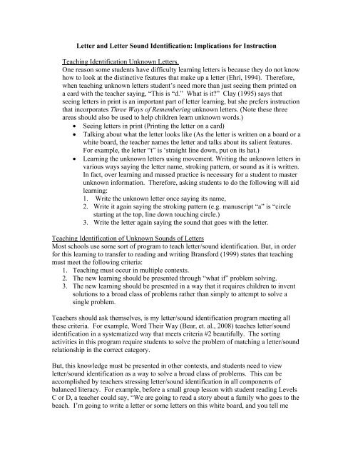 Letter and Letter Sound Identification - The Reading & Writing Project