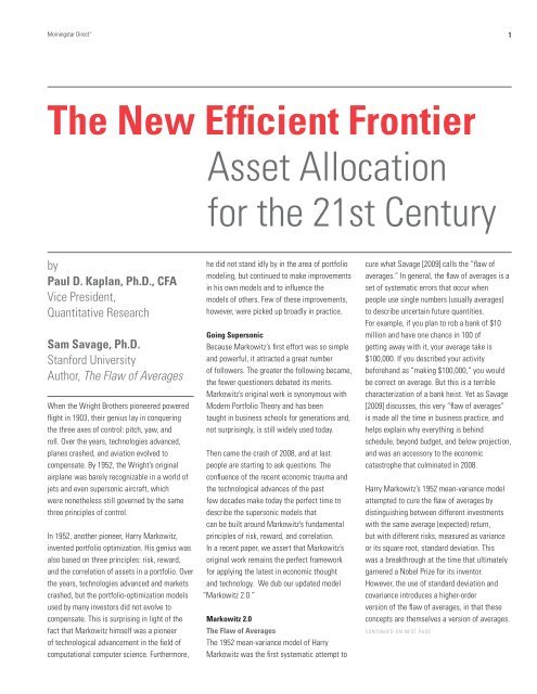 The New Efficient Frontier Asset Allocation for the 21st ... - Morningstar