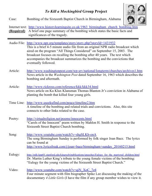 To Kill a Mockingbird Group Project - Norwell Public Schools