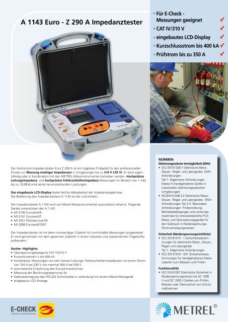 A 1143 Euro - Z 290 A Impedanztester - Metrel