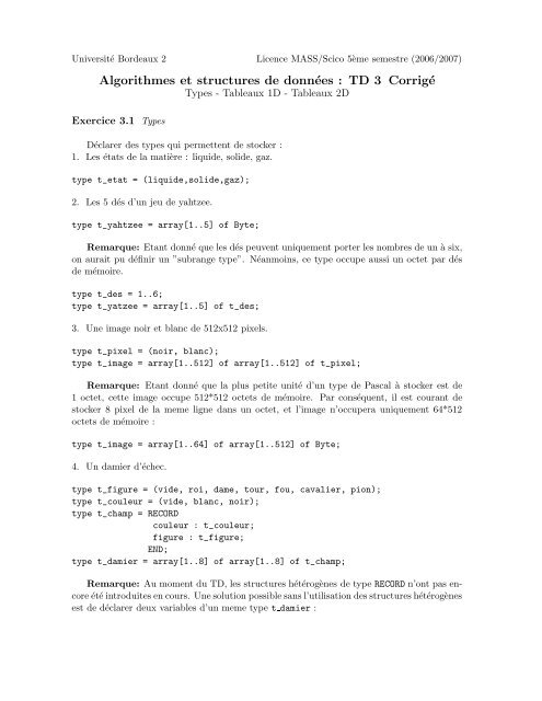 Algorithmes et structures de donnÃ©es : TD 3 CorrigÃ© - LaBRI