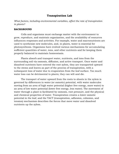 Transpiration Experiment Procedure