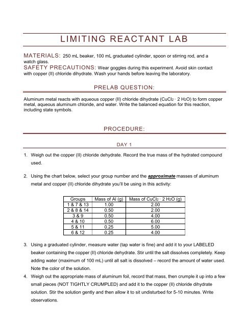 Limiting Reactant Lab