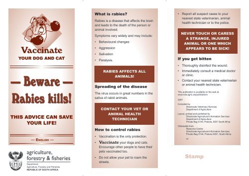 Beware - Rabies kills (English/isiXhosa)