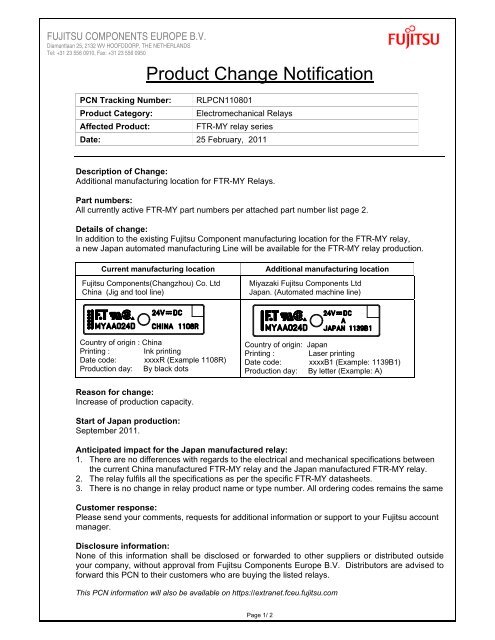 Product Change Notification - setron