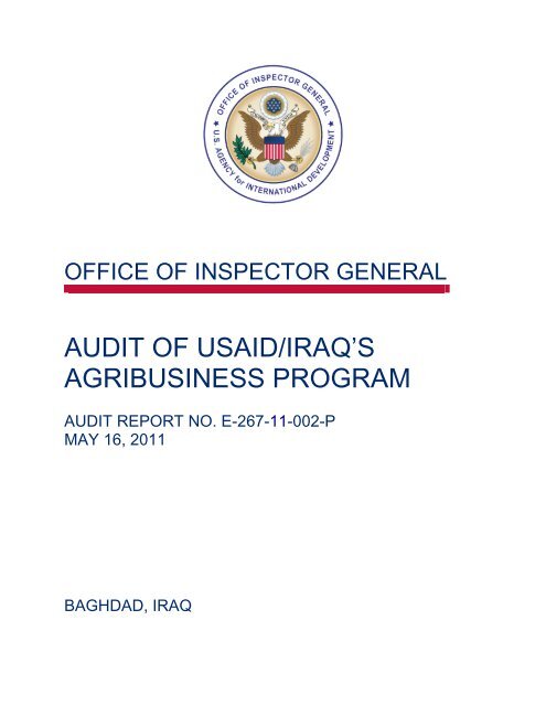 Audit of USAID/Iraq's Agribusiness Program - US Agency For ...