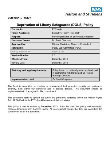 Deprivation of Liberty Safeguards (DoLS) Policy EQUALITY ... - UHSM