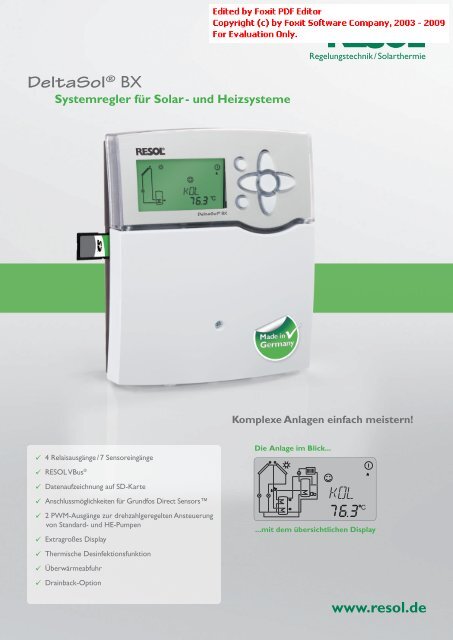 Solarregler Resol DeltaSol BX Da - Solarheizungsshop GmbH
